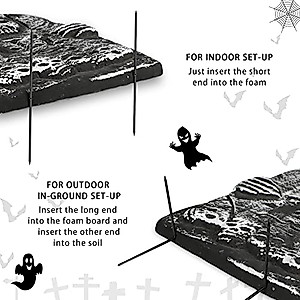 Hotop Halloween Tombstone Metal Stakes Foam Graveyard T Shape Decorative Gravestone for Yard Lawn Outdoor Garden Decorations(36 Pack), Black and Silver, approx. 6.5 x 3 inches (Stakes-IGBI95)