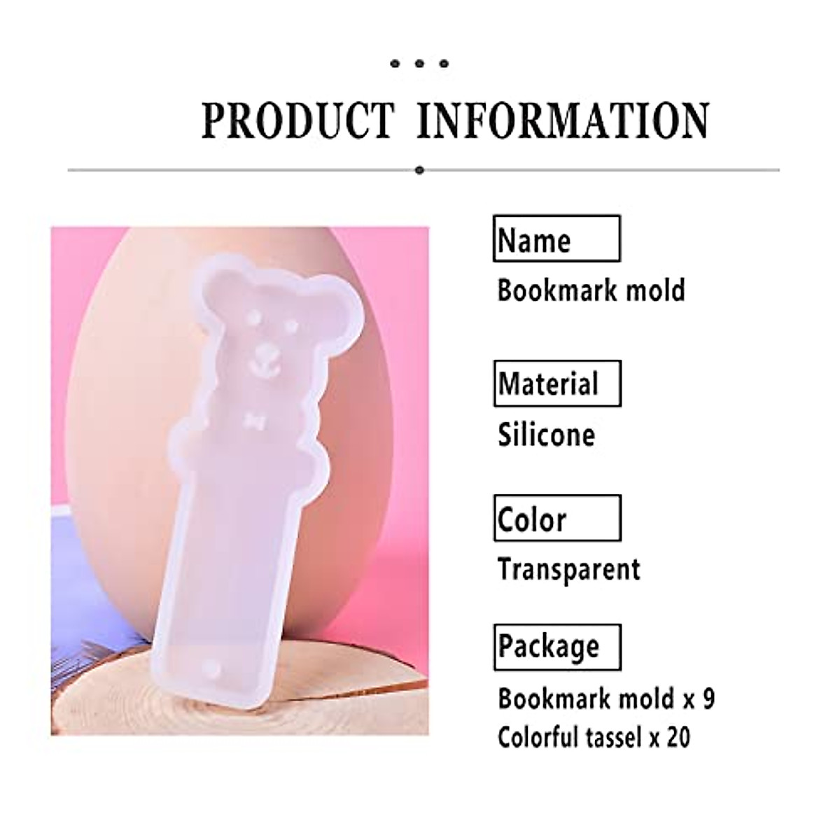 9Pcs Resin Bookmark Mold with 20Pcs Tassels, Silicone Rectangle Mold, Unique Resin Molds for Epoxy Resin, Bookmark Moulds Kits for Resin Casting DIY