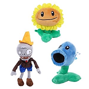 JHESAO 3 PCS Plants and Zombies Plush Conehead Zombies Plants Sets Toy Peashooter, 1 2 Stuffed Soft Conehead Zombie Doll, Sunflower PVZ Plush Figure Doll New