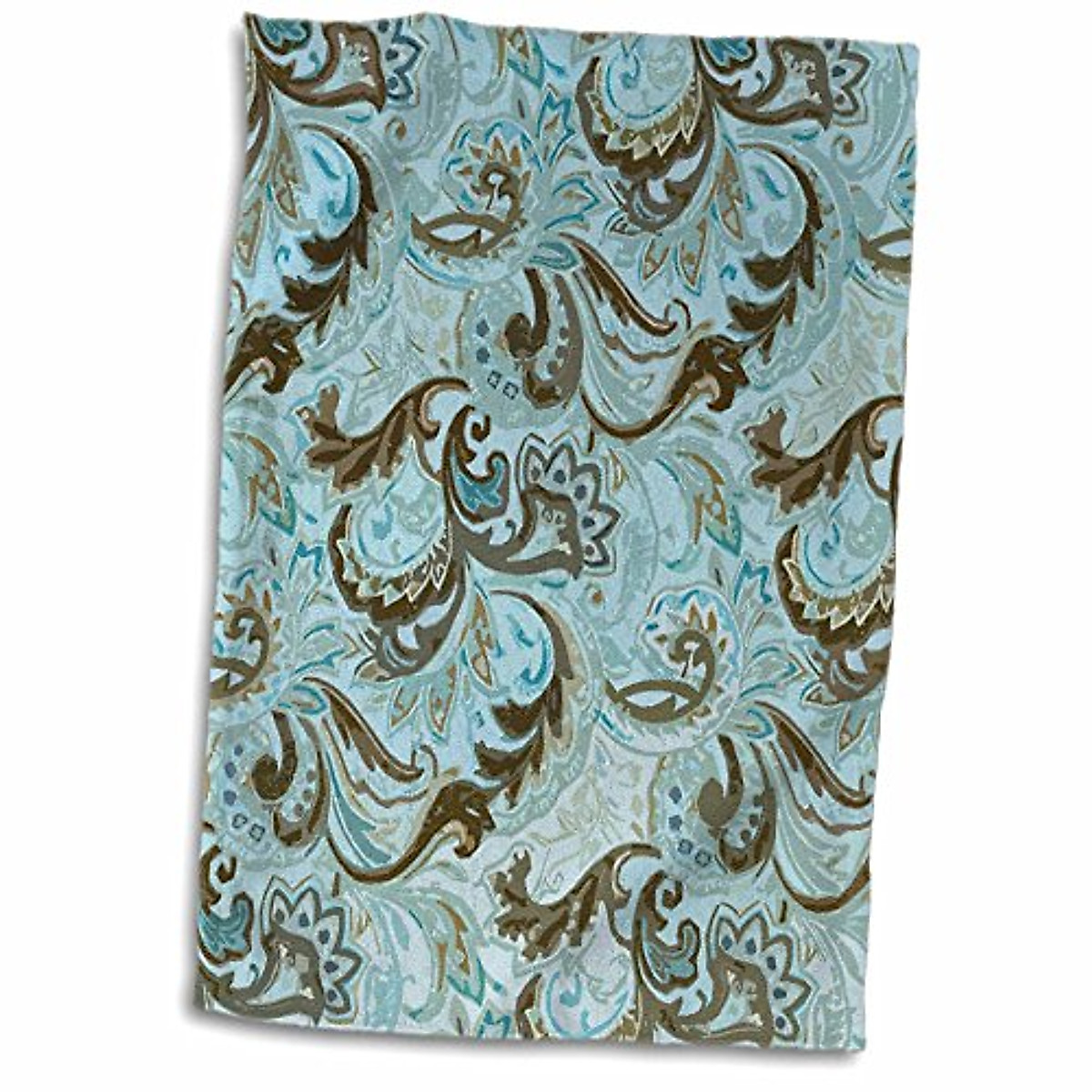 3D Rose Abstract Brown n Aqua Paisley TWL_61890_1 Towel, 15" x 22"