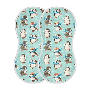 vvfelixl Baby Burp Cloths Cute Penguins Skates Baby Newborn Cotton Burping Cloths Set Baby Washcloths 4 Pack Blue