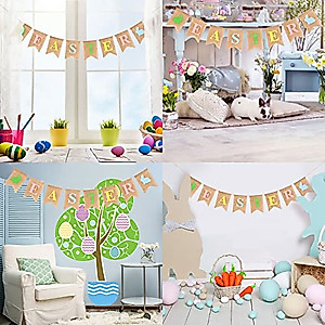 Whaline St. Patrick's Day Banner with String LUCKY Letters Burlap Banner Happy Easter Rabbit Bunting Garland Pre-Assembled Hanging Decoration for Home Party Supplies