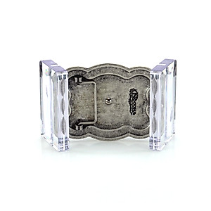 Nocona Boots Men's Standard Indian Chief Skull Floral Scroll Antique Silver Western Belt Buckle 37038, 4" x 3.25"