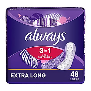 Always 3-In-1 Xtra Protection, Daily Liners For Women, Extra Long, With Leakguard + Rapid dry, Deodorizing, 48 Count x 3 Packs (144 Count total)