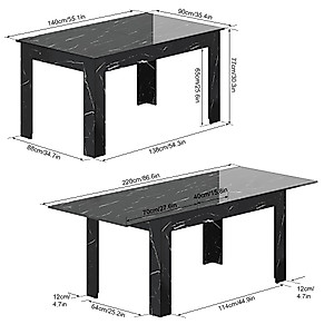 Fingertip WD Extendable Dining Table for 6-10 Person, Wooden Dining Room Table, Modern Extendable Table for Small Kitchens, Dining(Black Marble)