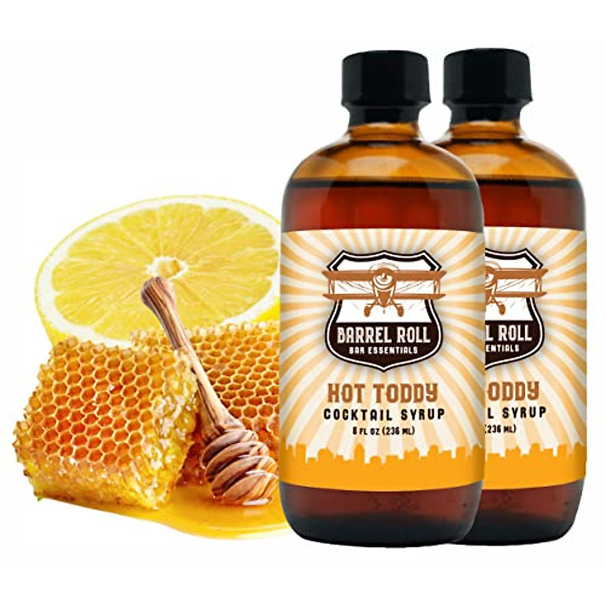 Barrel Roll Bar Essentials Cocktail Mixers - Hot Toddy Cocktail Mix - All-Natural Hot Toddy Drink Mix - USA Handcrafted Cocktail Syrups - Small Batch Cocktail Bitters with Real Cane Sugar -2 x 8 Ounce