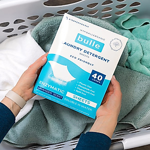 bulle - Laundry Detergent Sheets - Clothes Cleaning Solution, Removes Stain, Dirt & Odor, No Irritating Ingredients, Washing Strips, Fresh Linen Scent, Mothers Household Companion, 40 count, Unscented