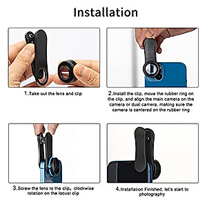 Phone Camera Lens 3-in-1 Kit :120° Supe Wide Angle +198° fisheye Lens+ 20x Macro Lens for iPhone Samsung Android & Most Smartphone，HD Phone Lens Kit