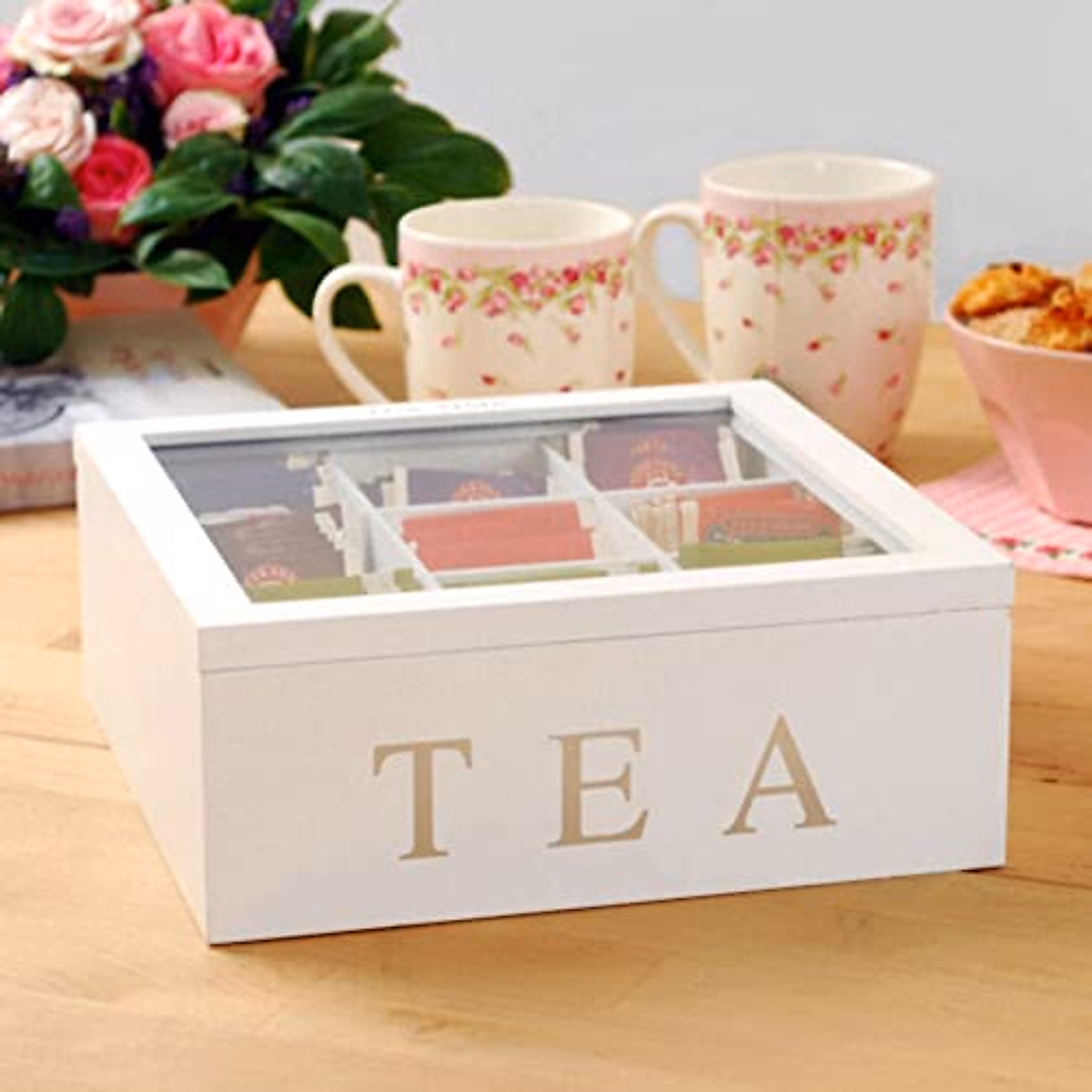 HESTAY Tea Bag Box Organizer - Tea Bag Holder,Tea Bag Divided Storage Organizer Container, for Coffee Tea Sugar Packets