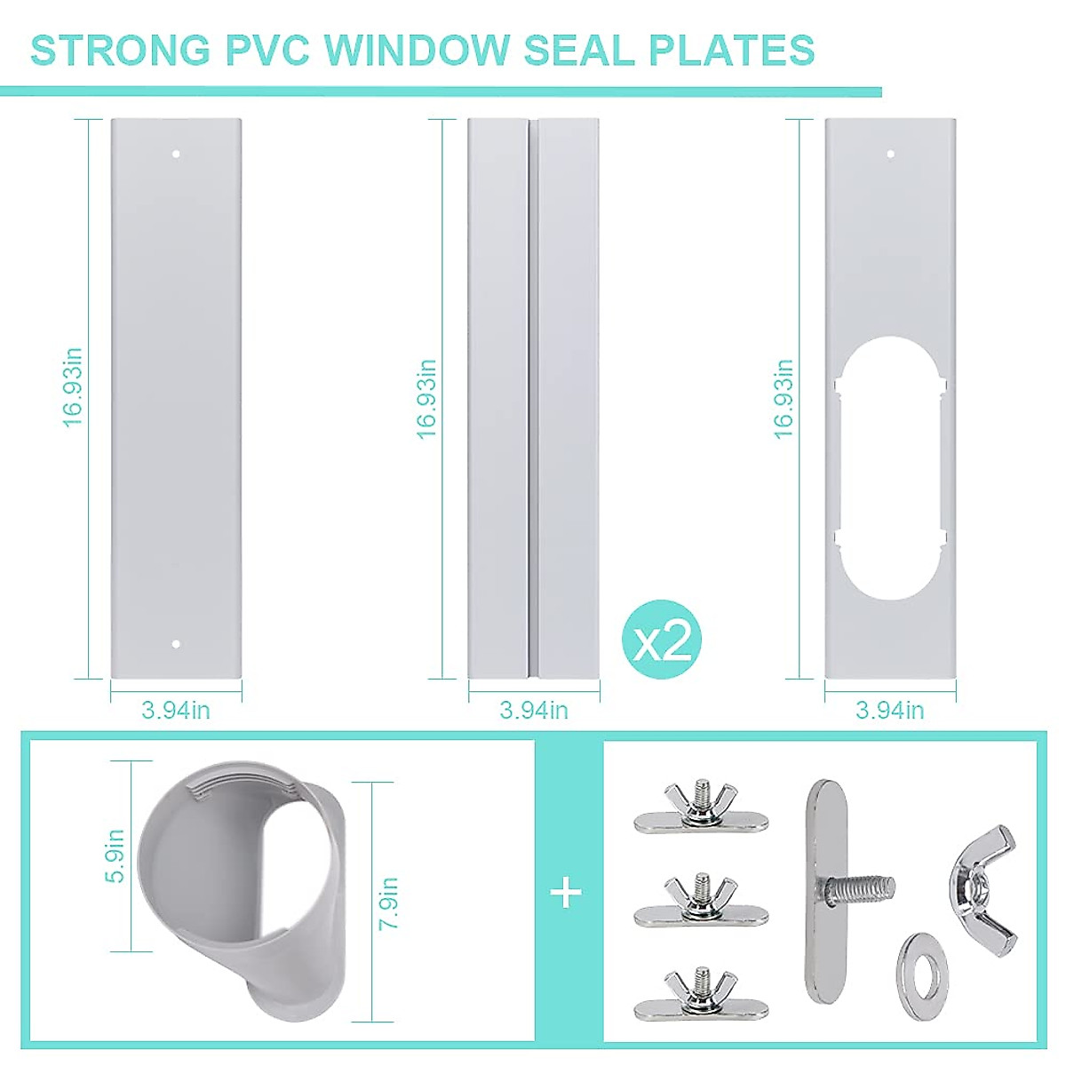 KLOLKUTTA Portable Air Conditioner Window Kit with Coupler, Portable AC Window Kit Accessories for Exhaust Hose, Adjustable Universal Window Slide Panels Kit Plates for 5.9 Inches Ducting