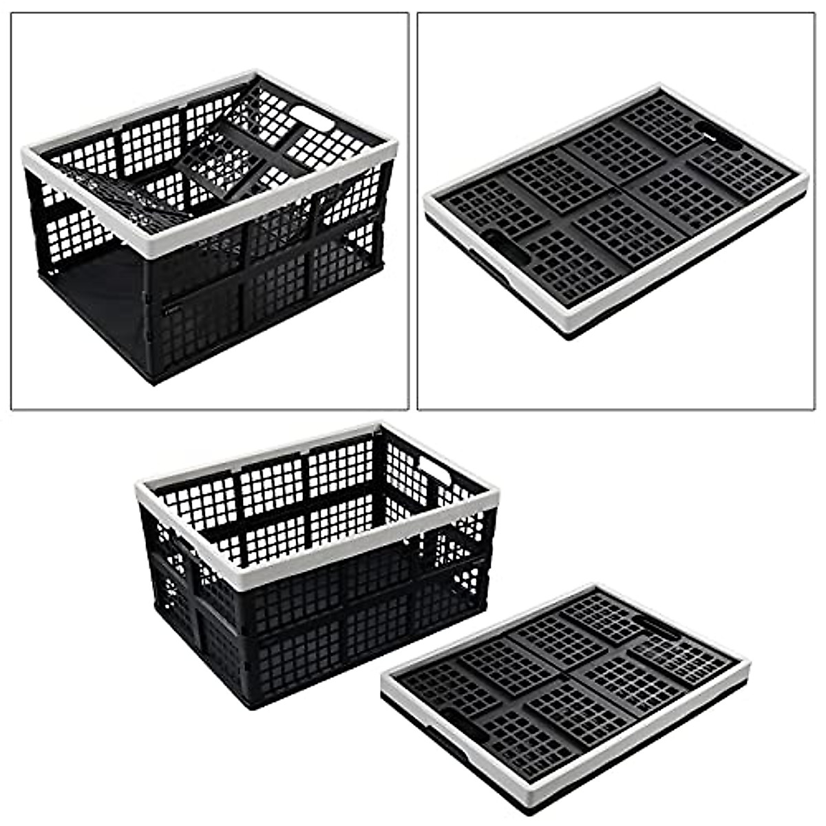Minekkyes 3-Pack Plastic Collapsible Storage Bin/Container, 42 L Large Folding Basket Crates, Black