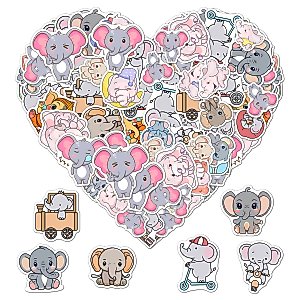 Pack 50 Pcs Cute Animal Elephant Stickers for Water Bottles Waterproof Laptop Luggage Cup Computer Scrapbooking Teens Adults Girls Boys Aesthetic Sticker Packs Small Vinyl Decals