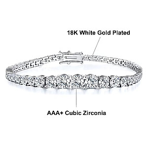 Graduated Cubic Zirconia Tennis Bracelet for Women Men 18K White Gold Plated Graduated CZ Bracelet Size 7.5 inches