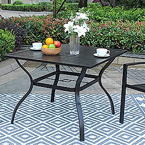 Bigroof Outdoor Patio 37" Square Dining Table Metal Steel Slat Backyard Bistro Table Outdoor Furniture Garden Table, with 1.57” Umbrella Hole, Black