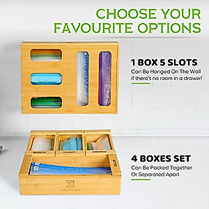 Barrenwood Ziplock Bag Storage Organizer, Storage Bag Organizer, 4 Separate Baggie Organizer, Ziplock Bag Storage Organizer for Kitchen Drawer, Compatible with Gallon, Quart, Sandwich & Snack Variety Size Bags