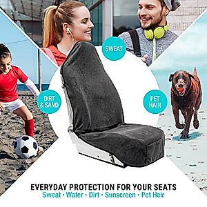 SG Edge Terry Cloth Sweat Towel Seat Cover; Carseat Towel Protector; Great for Gym Workout; Waterproof; Universal Fit for Car SUV Van Truck; EZ fit; Non Slip Grip; Machine Washable; 2pc Grey