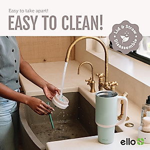 Ello Oasis 30 oz Tumbler with Handle & Retracting Straw | Reusable Insulated Stainless Steel Cup 100% Leakproof, Gifts for Teens Women Men | Keeps cold for 20 Hours, Cup Holder Friendly, Pistachio