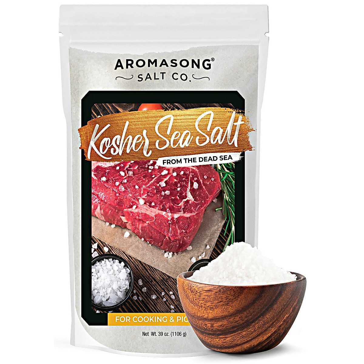 Aromasong 100% Natural Sea Salt, Kosher Salt Grain, Large Bulk 2.43 Lb Resealable Bag, All Natural, Unrefined, Gluten Free, Grinder Refill, Sea Salt for Daily Cooking or To Use as Pickling Salt…