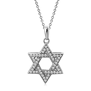 My Daily Styles 925 Sterling Silver Jewish Star of David White CZ Pendant Necklace