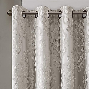 Sun Smart Mirage 100% Total Blackout Single Window Curtain, Knitted Jacquard Damask Room Darkening Curtain Panel with Grommet Top, 50 x 108 in, Silver