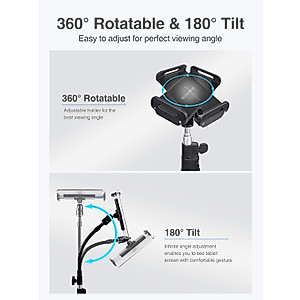 elitehood Metal iPad Tripod Stand & Adjustable 72’’ Gooseneck Tablet Floor Stand Holder, Heavy Duty Aluminum iPad Floor Stand for iPad Pro 12.9 11, Mini, Air, iPhone and 4.7-12.9" Tablets Cell Phones