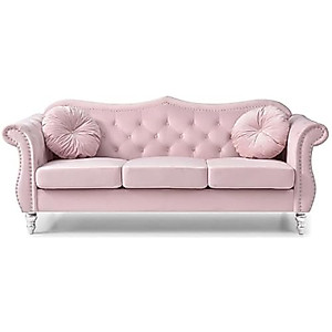 Glory Furniture Hollywood Velvet Sofa in Pink