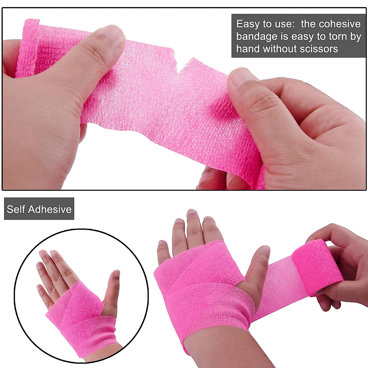 BQTQ 30 Rolls Self Adhesive Bandage Wrap Pink Adhesive Wrap 2 inch Self Adherent Wrap Stretch Bandages Self Stick Bandage Wrap Tape for Wrist Ankle Swelling Sprains (Neon Pink)