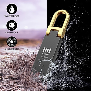 MOSDART USB 3.0 Waterproof 32GB Flash Drives 3 Pack Metal Keychain Data Backup Zip Drive Read Speed Up to 90MB/s USB3.0 Thumb Drive, 32 GB Waterproof Jump Drive Memory Stick, Black