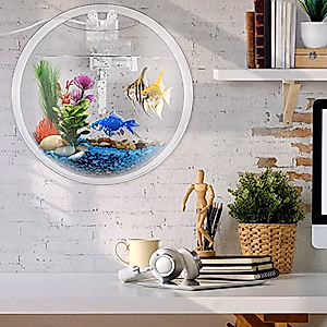 Outgeek Wall Mounted Aquarium Tank: 1-Gallon Betta Fish Bowl Hanging Aquariums Clear Acrylic Bubble Tanks - Portable Plastic Fishtank Waterfall for Home Garden Office
