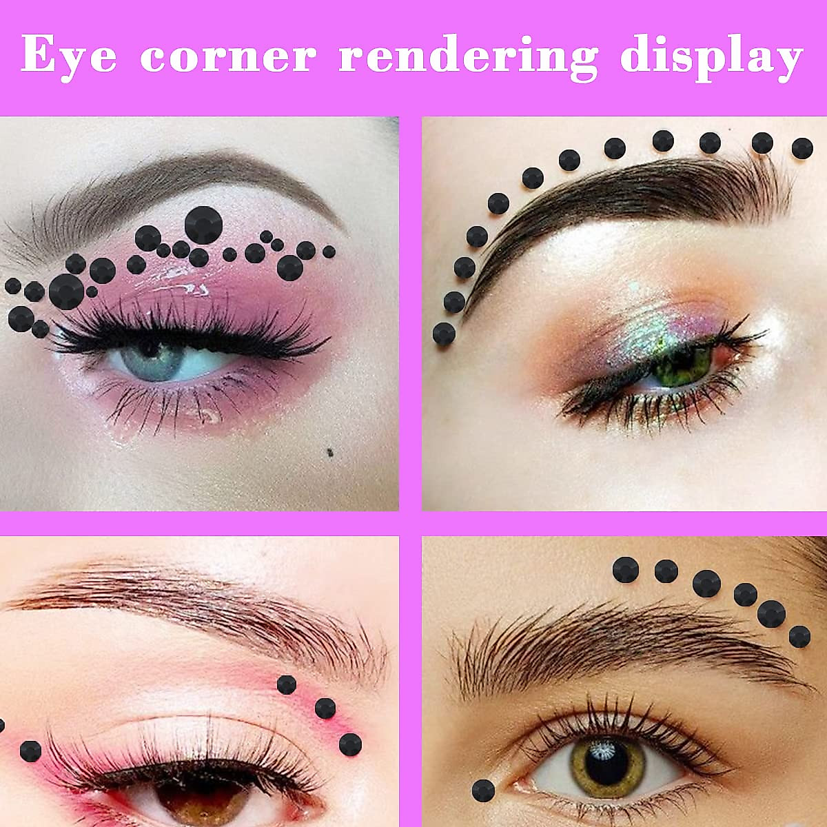 Black Rhinestone Stickers 3D Self Adhesive Face Gems Stick on Body Eye Bling Jewels Decal Crystal Hair Diamonds for Makeup Rave Accessories Embellishments for Crafts for Women and Girls 4PCS