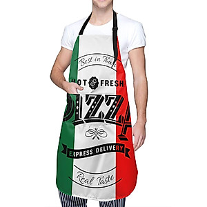 EZYES Pizza Apron, Retro Grunge Italian Flag Kitchen Aprons with Pocket & Adjustable Neck for Chef Cooking Gardening Home Adult Size