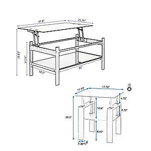 GSSDEE Glass Coffee Table and End Table Set of 3, 2-Tier Classic Design, Tempered Glass Top & Solid Metal Legs Table Set, Use for Livingroom Center Table, Sofa Nightstand (Black, Lift top Set of 3)