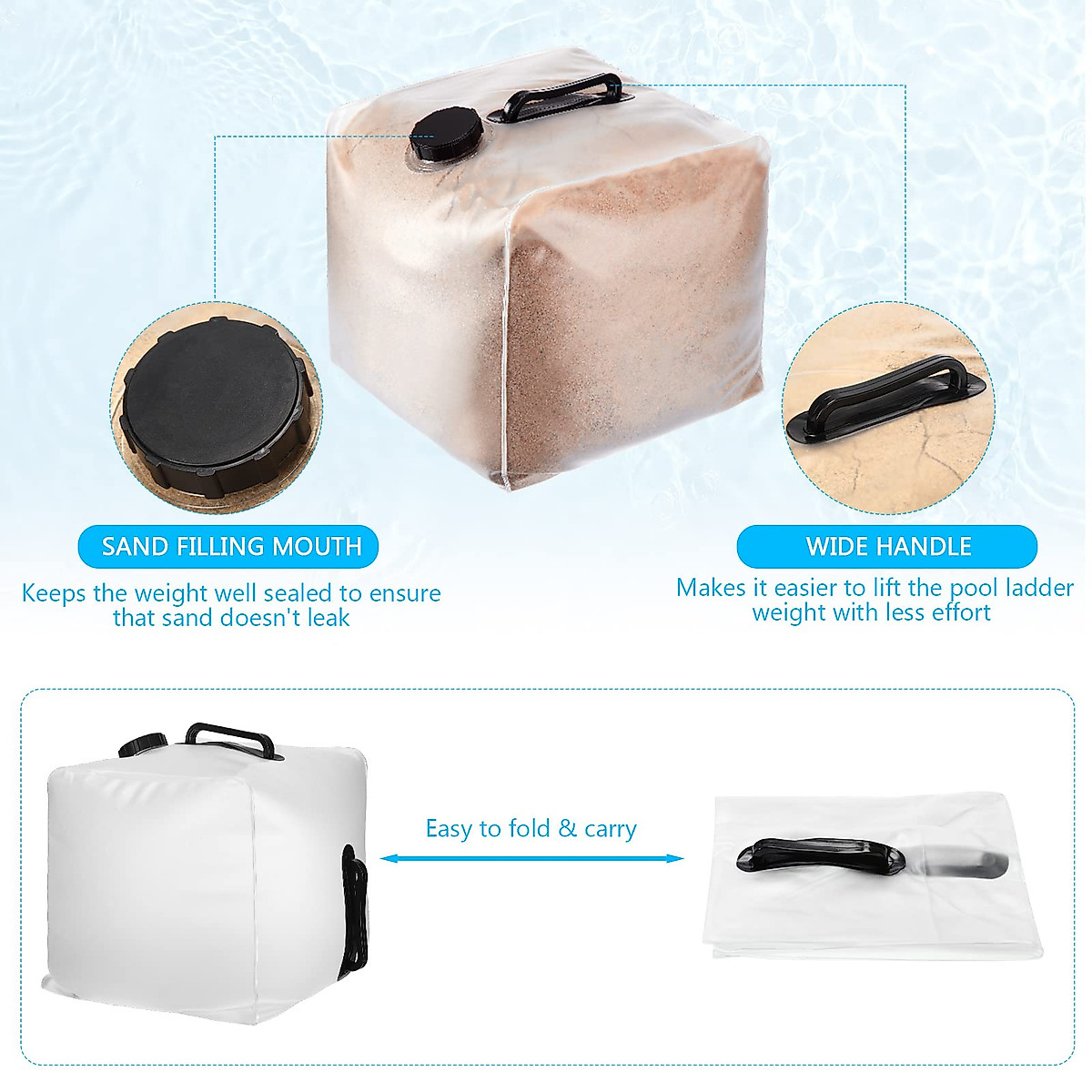 6 Pieces Swimming Pool Ladder Weights, Universal Plastic Pool Step Sandbag for Above Ground Pool Stairs, Fillable Anchor Bag Container for Swimming Entry System