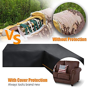 Mayhour Patio Furniture Outdoor Heavy Duty Waterproof Clearence V Shape Corner Sofa Cover Dustproof Windproof Anti-UV Sectional Couch Cover Black with Hem Cord ExtraLarge,84.5x84.5inch