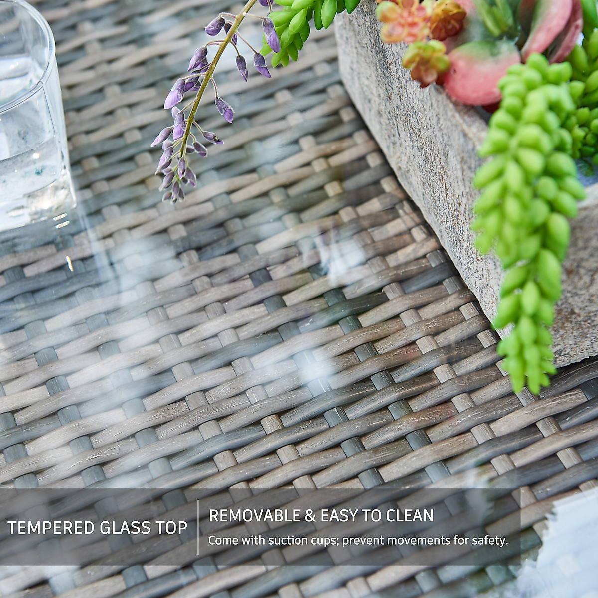 Suntone Patio Furniture Set All Weather Wicker Outdoor Sectional Patio Couch Rattan Patio Sectional with Table and Chairs, 3 Piece Patio Sofa Set, Beige