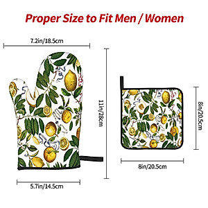 Watercolor Yellow Lemon Oven Mitts and Pot Holders Set of 3 Lemons Hot Pads with Non-Slip Heat Resistant Microwave Golves for Kitchen Cooking Grilling BBQ