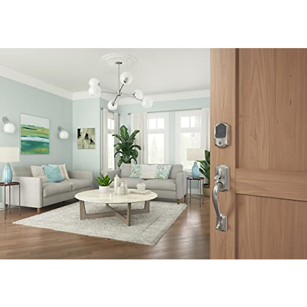 Schlage BE499WB CAM 619 Encode Plus WiFi Deadbolt Smart Lock with Apple Home Key, Keyless Entry Door Lock with Camelot Trim, Satin Nickel