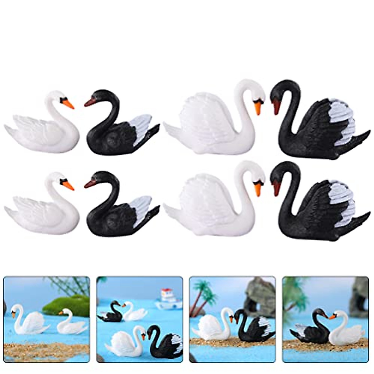 ARTIBETTER 8pcs Swan Micro Landscape Swan Miniature Mini Swan Figurines Black Swan Figurine Garden Swan Statue Swan Cake Decoration Plastic Animals Wildlife Figurines Doll PVC Lovers Desktop