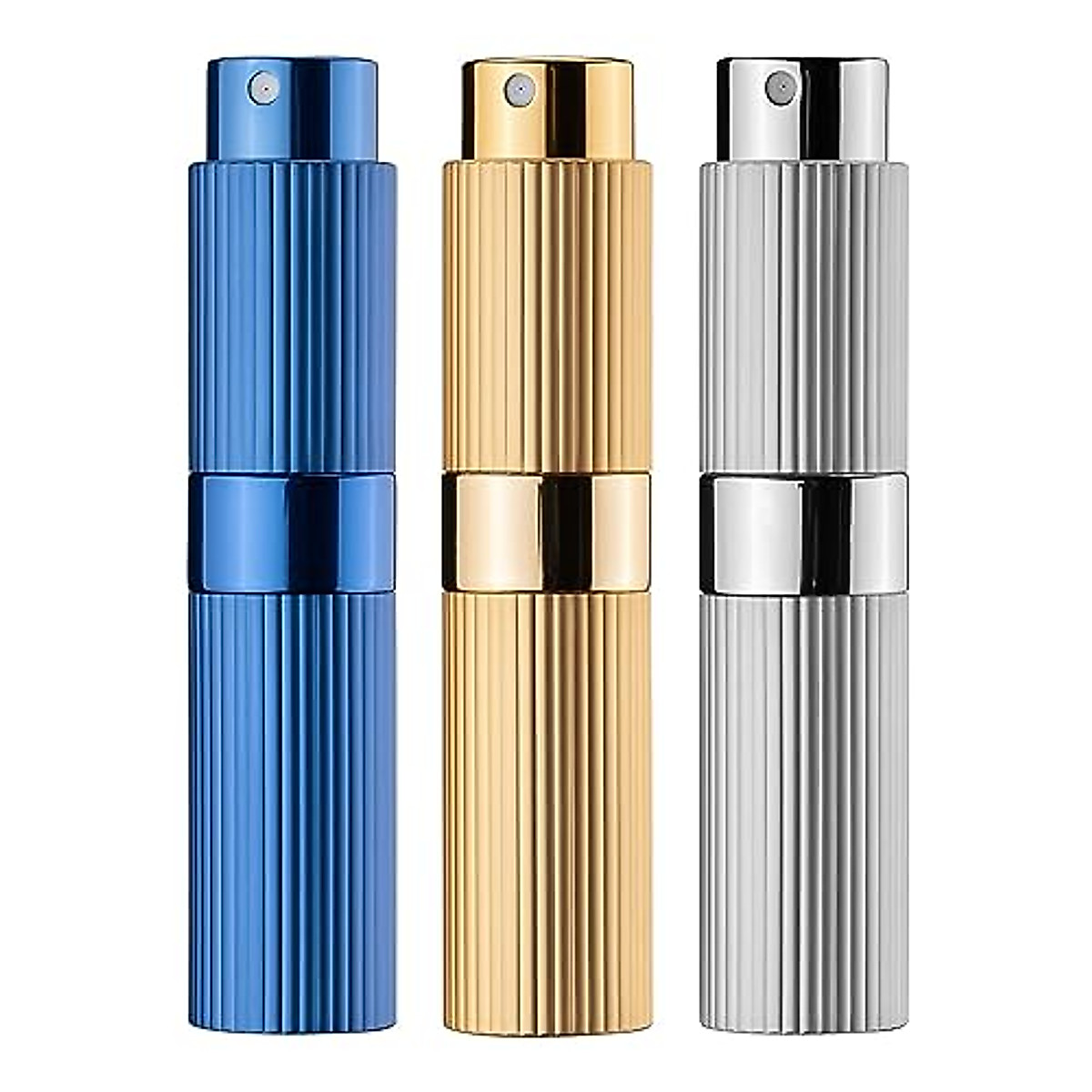 owlyee 8ML Perfume Atomizer (3PCS) Empty Cologne Spray Bottle, Mini Travel Sprayer (Blue, Silver, Gold)
