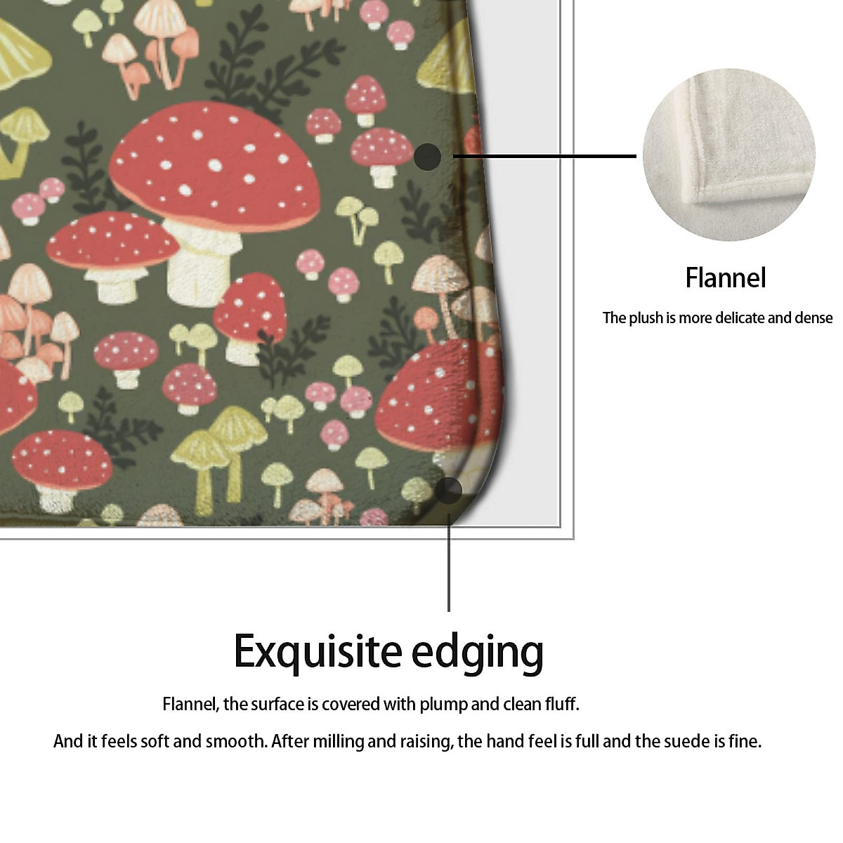 YouTary Mushrooms Pattern Kitchen Rug Set 2 PCS Floor Mats Washable Non-Slip Soft Flannel Runner Rug Doormat Carpet for Kitchen Bathroom Laundry