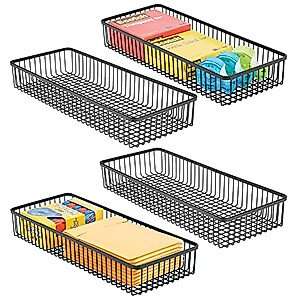 mDesign Metal Farmhouse Home Office Storage Bin Basket Container - Desk and Drawer Organizer Tote for Gel Pens, Pencils, Markers, Erasers, Tape, Staples, Notepads - Unity Collection - 4 Pack - Black