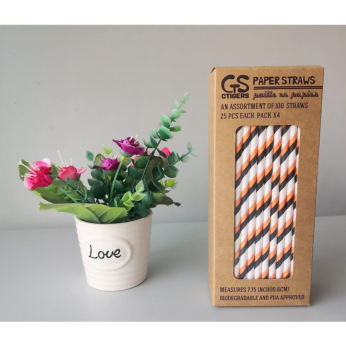 CTIGERS Halloween Party Paper Straws Black and Orange Box of 100