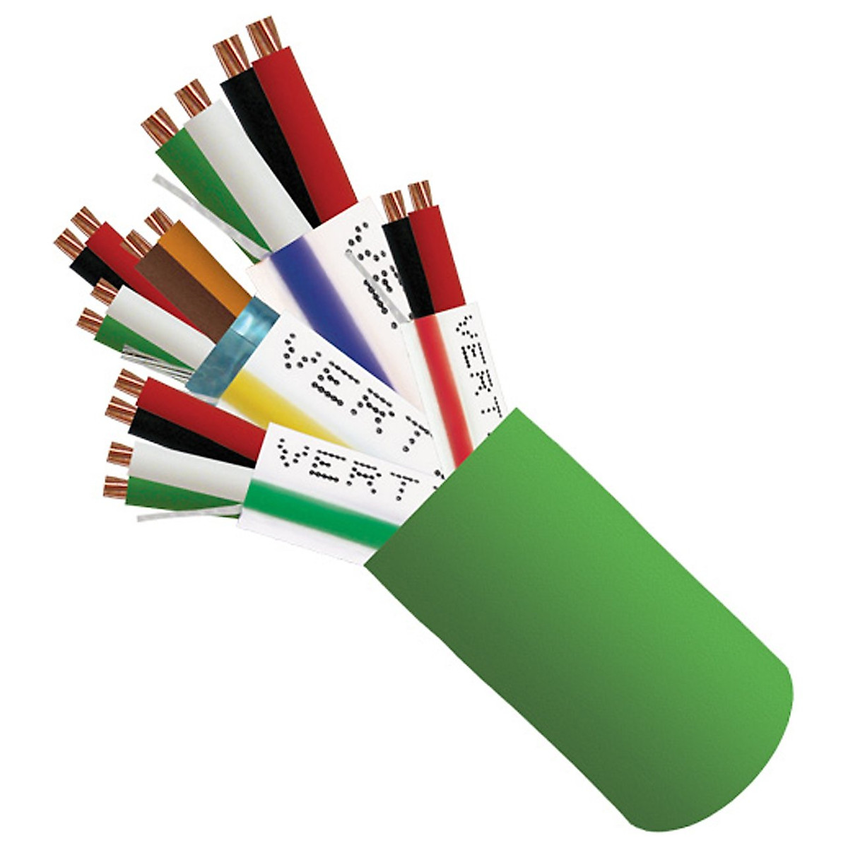 Vertical Cable Access Control Cable Riser: 22AWG/3 Pair Shielded + 18AWG/4 Conductor + 22AWG/4 Conductor + 22AWG/2 Conductor, Stranded Bare Copper Conductors, Green, 500ft Spool