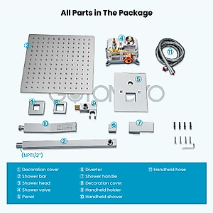 gotonovo Rainfall Bathroom Shower System Rain Shower Head and Handle Set Wall Mounted Shower Complete Combo Solid Brass Pressure Balancing Shower Mixer Valve 12 Inch Polished Chrome