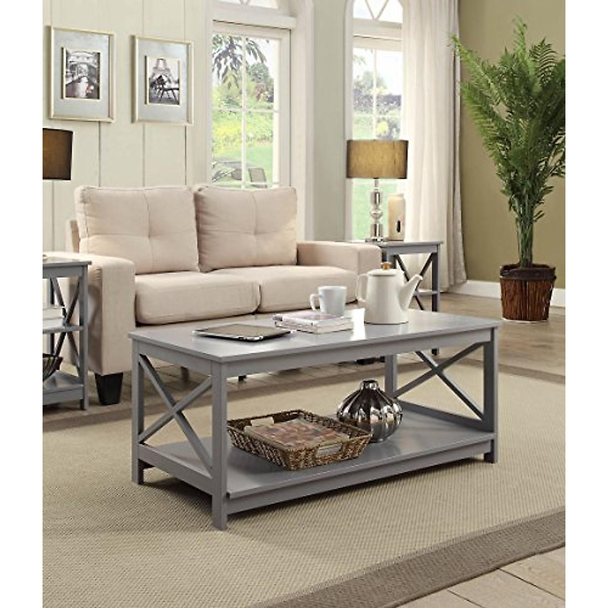 Convenience Concepts Oxford Coffee Table with Shelf, Gray