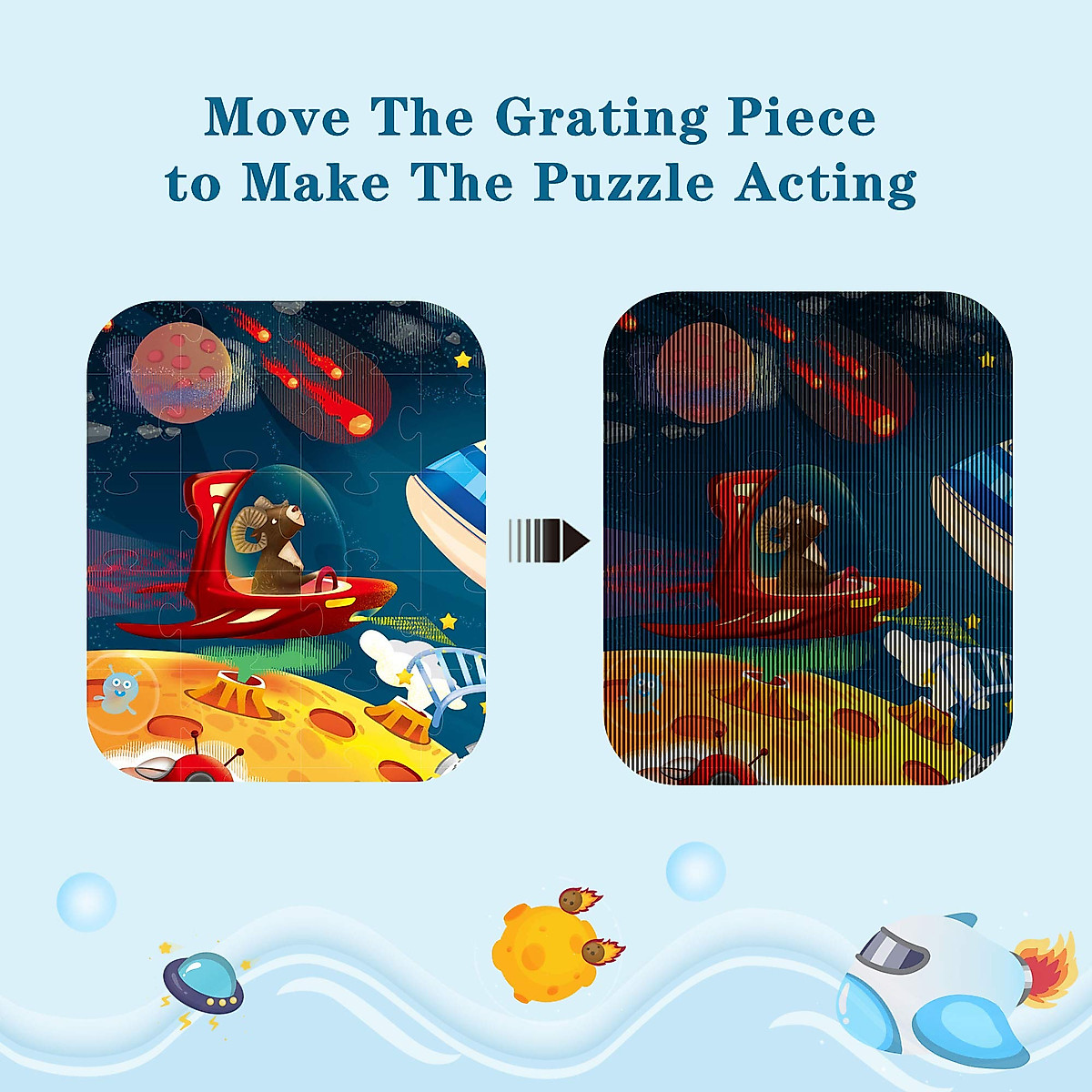 Floor Puzzles for Kids Giant Floor Puzzles Big Pieces Planet Puzzles 56 PCS Creative Moiré Fringes Jumbo Floor Puzzles Preschool Learning Educational Toys for Boys Girls (Fantasy Space)