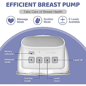Kompoll Wearable Breast Pump Double Electric Breast Pump 24 mm Hands-Free Breast Pump 2 Mode & 5 Levels Portable Breast Pump Electric Worn in-Bra Wireless Breast Pump Breastfeeding Gray