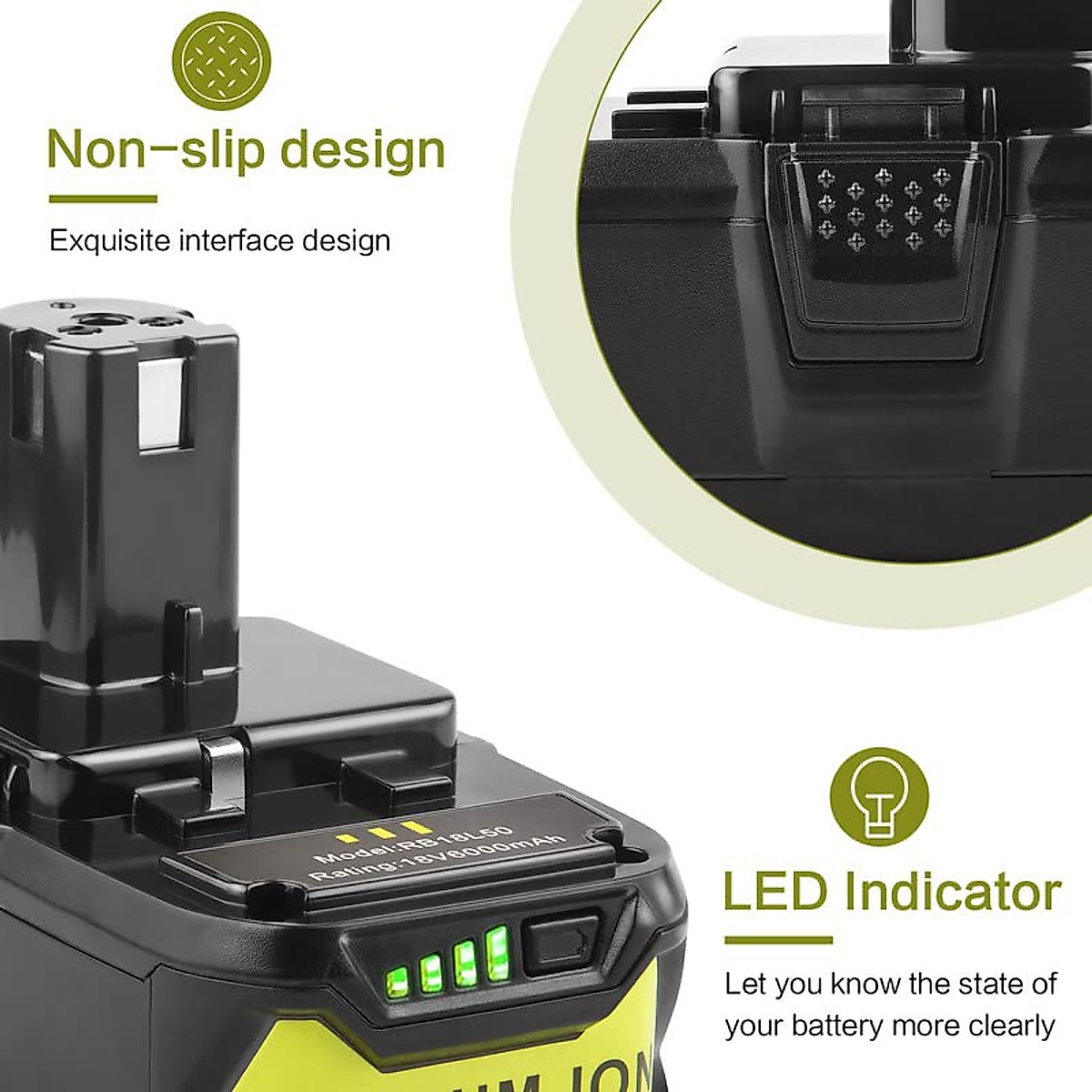 [2 Pack] 18V 6000mAh 18V RB18L50 Replacement Battery for P102 Ryobi Lithium Ion P103, P104, P105, P107, P108, P109 P122 Cordless Power Tools