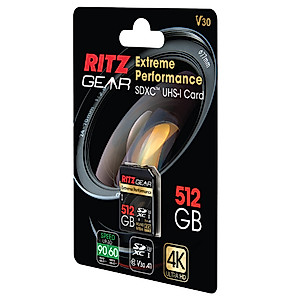 Ritz Gear 512GB High-Speed SDXC UHS-I SD Card, C10, U3, V30, Full-HD & 4K Memory Card