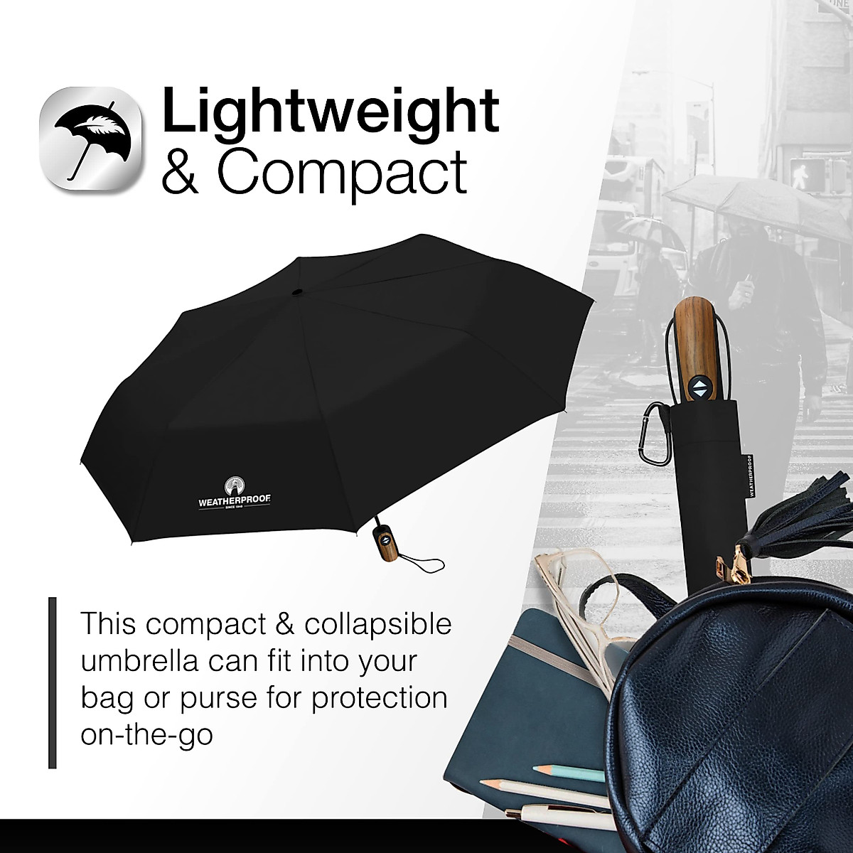 Weatherproof Deluxe Automatic Rain Umbrella, Compact, Lightweight, and Wind Resistant Folding Umbrella for Travel, Full 54 Inch Arc, Black
